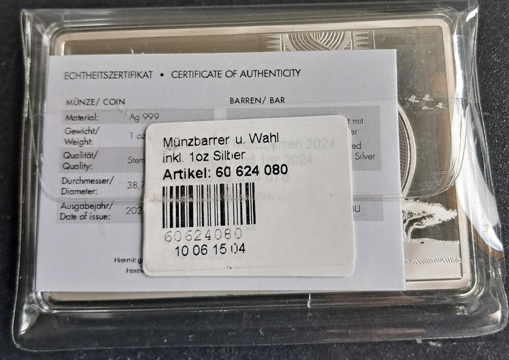 1 Silber OZ Krugerrand 2024 in 3 OZ Barren, Silber 999 (Neu und originalverpackt) in Weinfelden ...