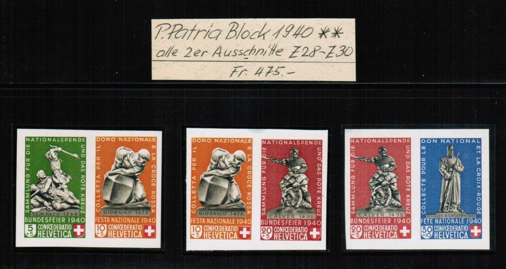 P.Patria Block 1940 - alle 2er Ausschnitte postfrisch (Neu (gemäss Beschreibung)) in Bern für ...
