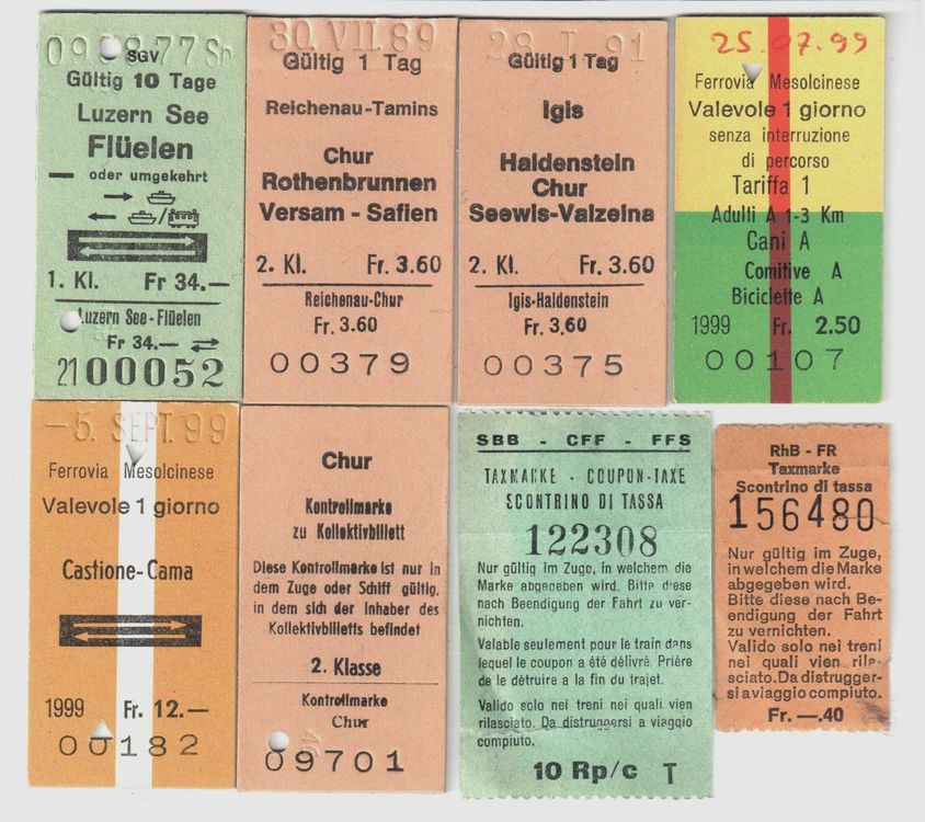 Billette ab 1977; SGV, RhB, FM, SBB (Gebraucht) in Mastrils für CHF 3 ...
