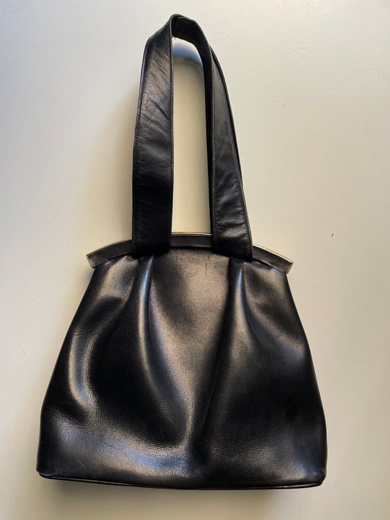 Vintage 1940s, classic black leather handbag brass frame | Kaufen auf ...