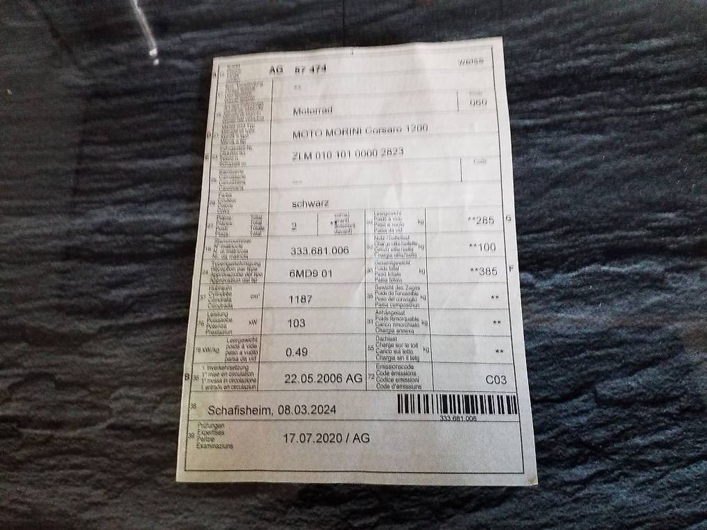 Moto Morini Corsaro 1200 (Gebraucht) in Niederwil AG für CHF 4500 – nur Abholung auf Ricardo kaufen