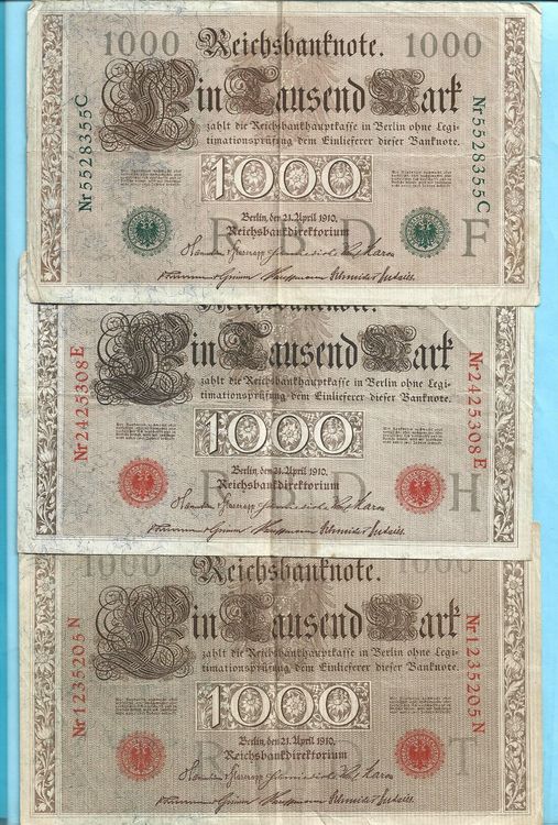 Deutschland 3x Reichs Mark 1000 , 1910 | Kaufen auf Ricardo