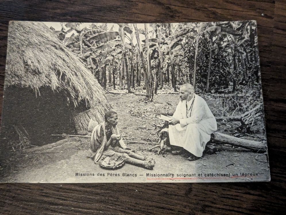 Antique postcard: Leper Missionary teaching, early 20th c. (Neu (gemäss ...