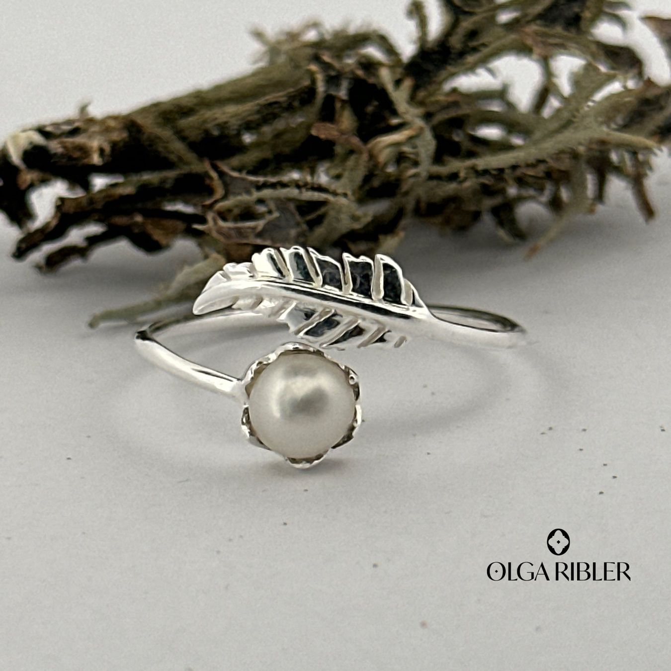 Offener Ring mit Perle & Engelsflügel – Silber – verstellbar (Neu ...