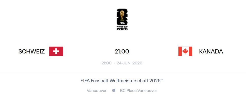 FIFA WM 2026 Match Ticket Nr. 2 Schweiz gegen Kanada (Neu (gemäss ...