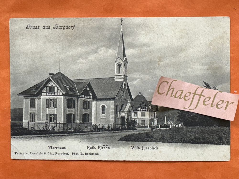 Gruss aus Burgdorf, Pfarrhaus, Kirche, ca. 1900. | Kaufen auf Ricardo