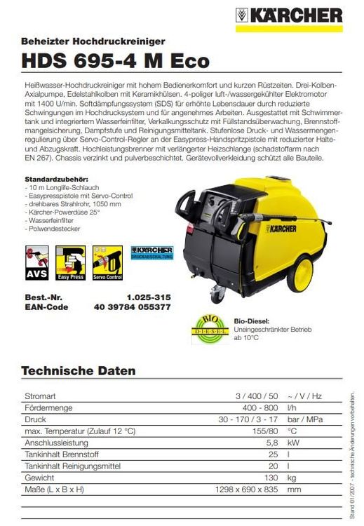 Kärcher HDS 695M Eco - Hochdruckreiniger (Gebraucht) in Wattenwil für ...