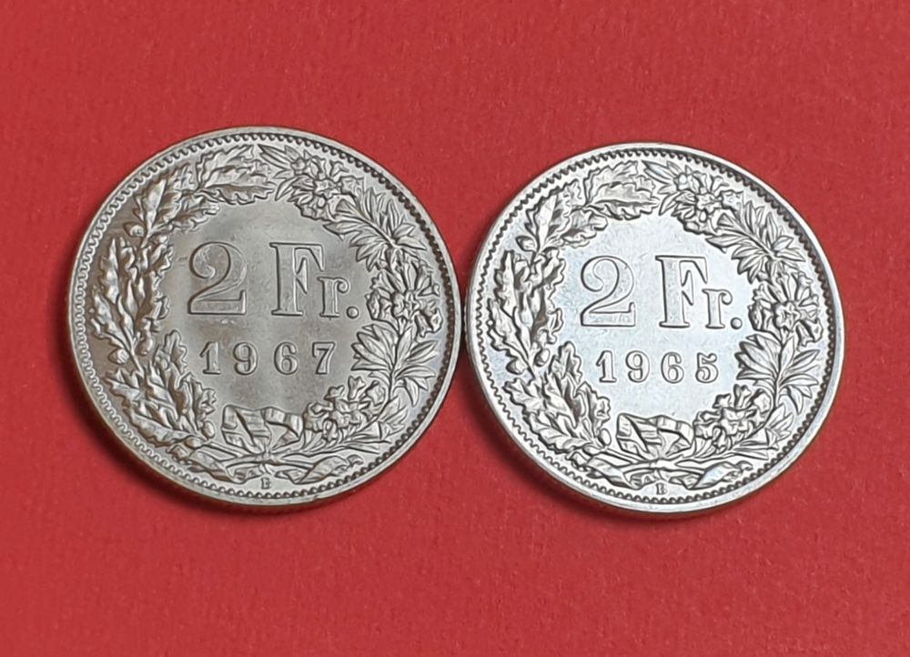 2 Franken 1967 und 1965 „Silber“ (Gebraucht) in Uttigen für CHF 15 – mit Lieferung auf Ricardo ...