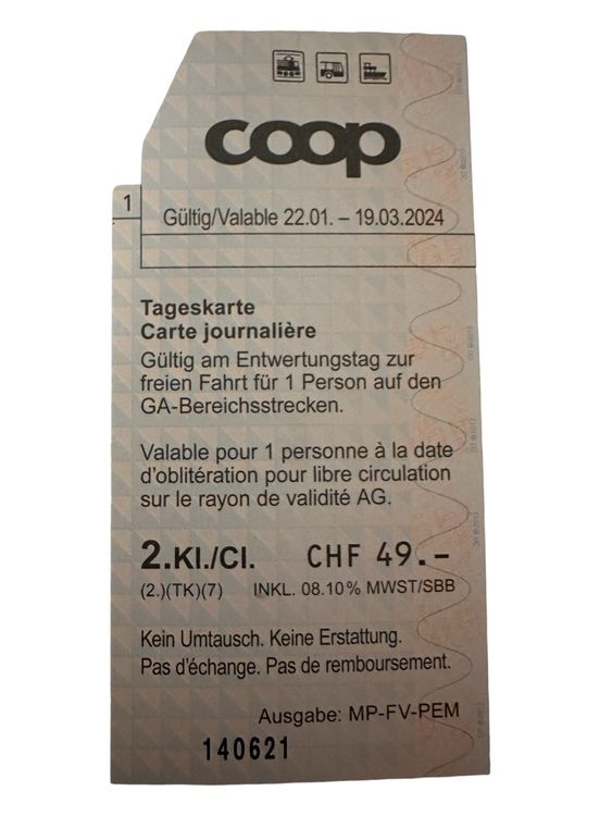 Tageskarte SBB schweizerbahn ticket SBB Tageskarte (Neu und ...
