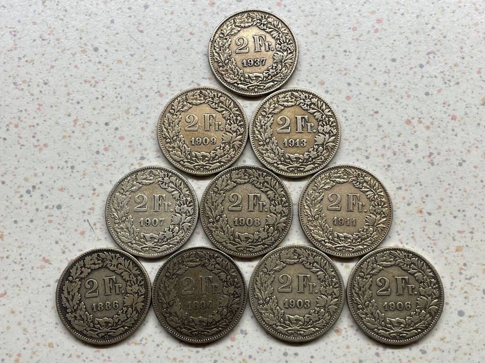 10 sehr seltene 2 Franken !!!! ab 1886, 1894,1903,1906 et (Gebraucht) in Winterthur für CHF 56 ...
