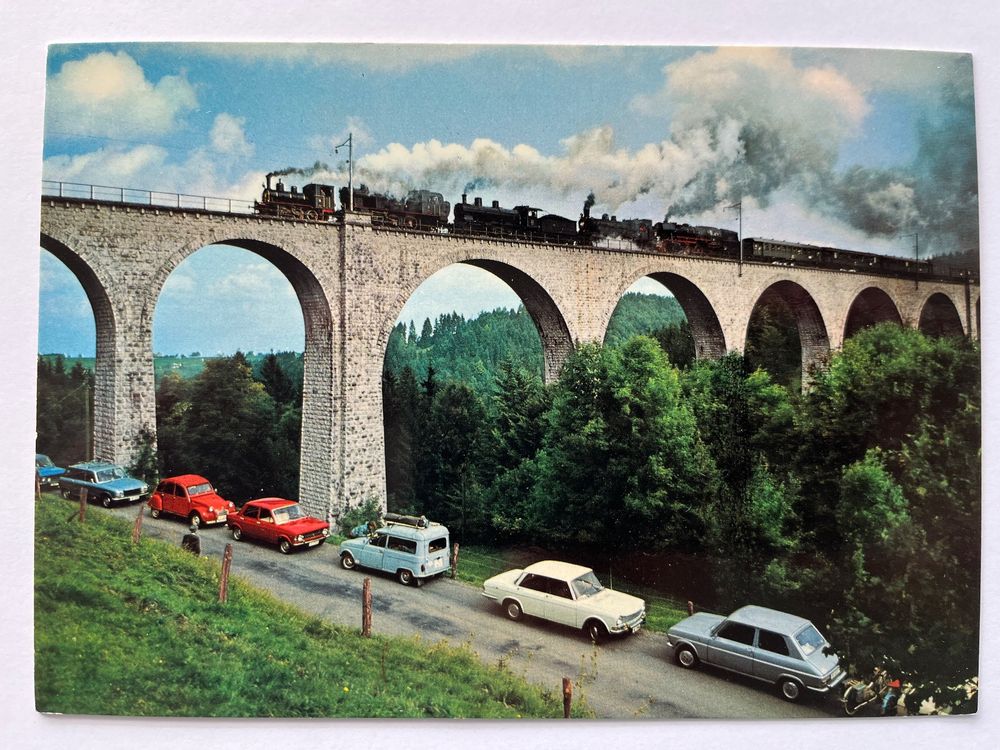 Postkarte Dampflokfest 1972, 5 Loks auf Weissenbach-Viadukt (Neu ...