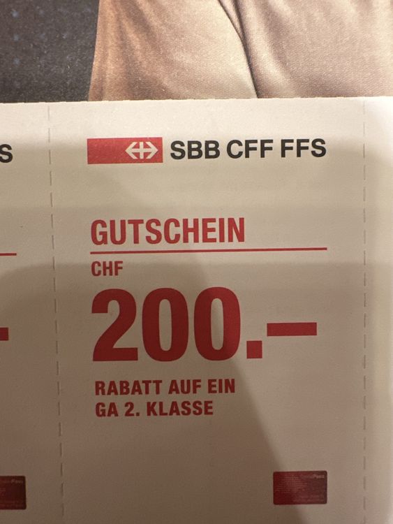 SBB 200.- Gutschein auf ein GA 2. Klasse | Acheter sur Ricardo