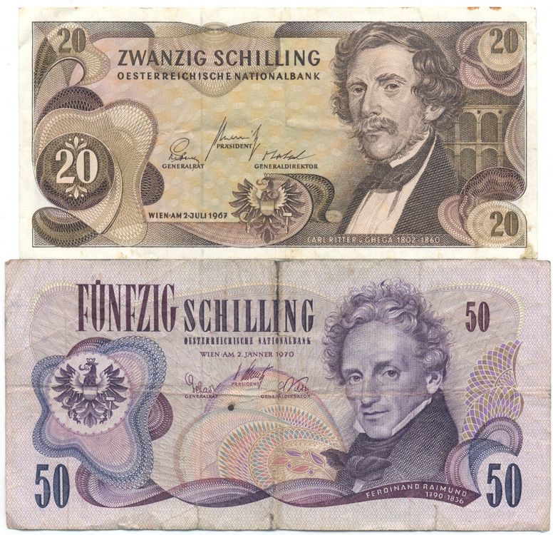 Österreich 20 Schilling 2.7.1967 + 50 Schilling 2.1.1970 (Gebraucht) in ...