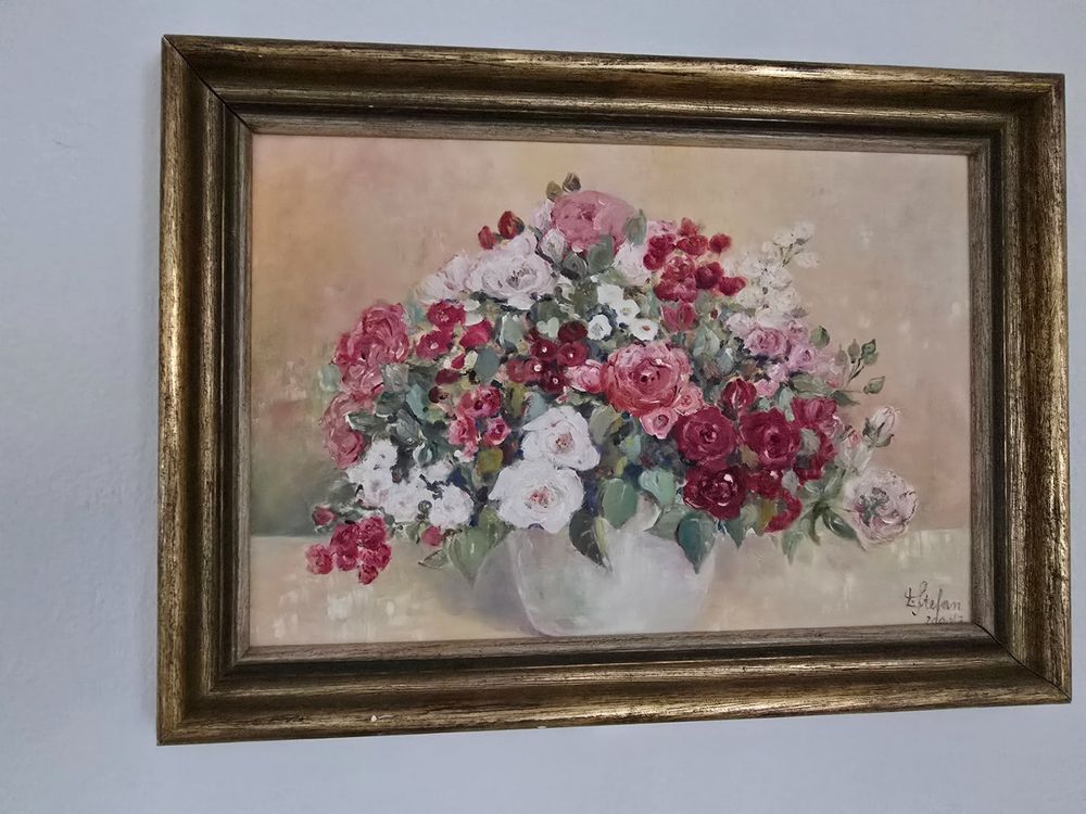 Blumenbild Rosen Ölgemälde handgemalt gerahmt signiert (Gebraucht) in Oftringen für CHF 10 – nur ...