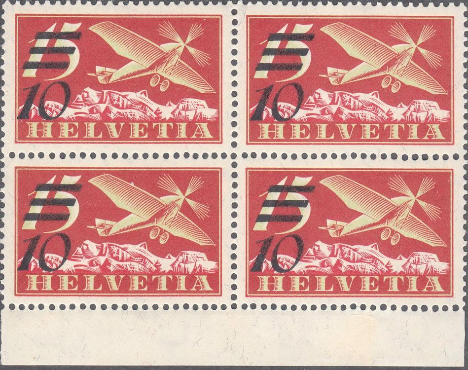 Schweiz F19b Flugpostausgabe als Viererblock mit Rand ** (Neu (gemäss Beschreibung)) in Berlin ...