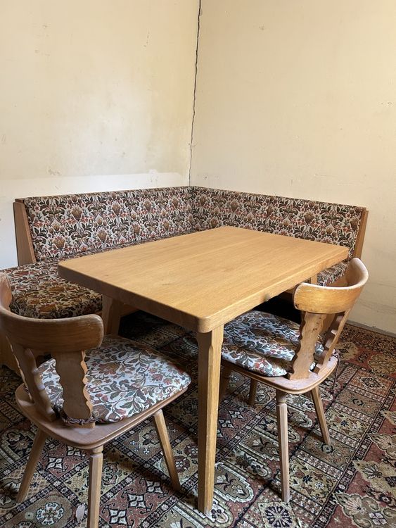 Vintage Eckbank Essgruppe aus Holz – Eckbank, Tisch & 2 Stüh (Gebraucht ...