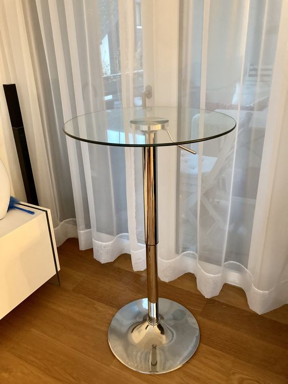 Bartisch, Hochtisch, rund Glas klar Tischplatte, Chrom Fuss (Gebraucht ...