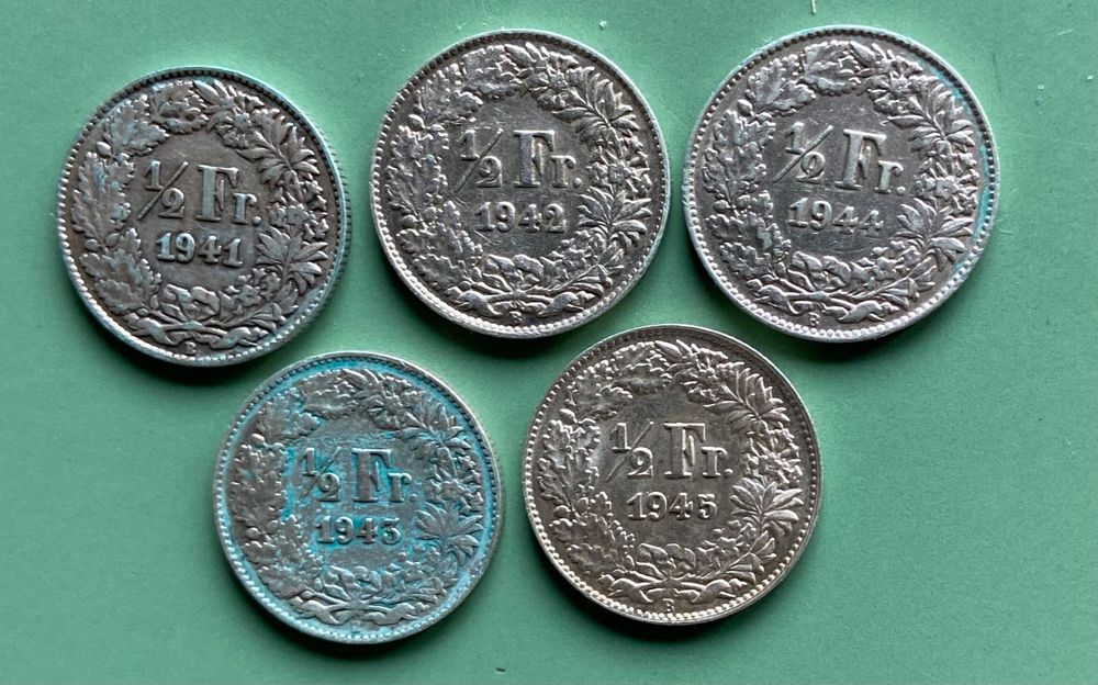 Schweizer 50 Rappen, 1941, 1942, 1943, 1944 und 1945, silber | Kaufen auf Ricardo