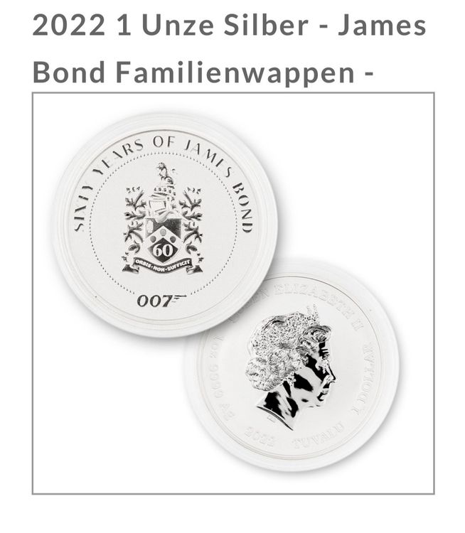 1 Oz Silber - James Bond 007 Crest 2022 - Familienwappen (Neu (gemäss ...