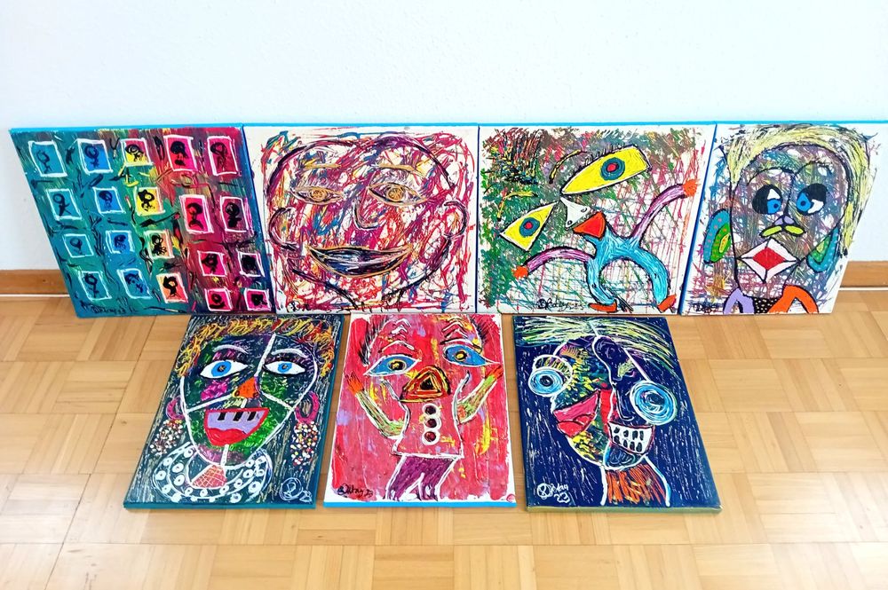 7 Abstrakte Gemälde, Acryl auf Leinwand, Expressionismus | Kaufen auf Ricardo