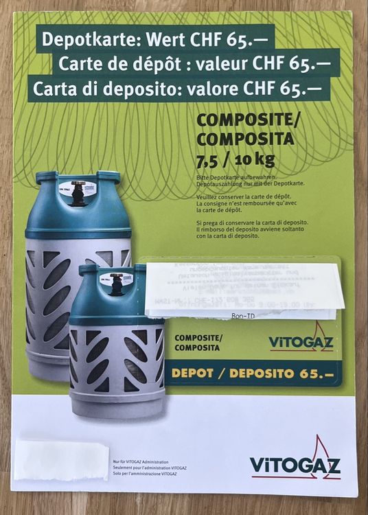 Vitogaz Composite Gasflasche Depotkarte CHF 65.- Wert (Neu und originalverpackt) in Zollikofen ...