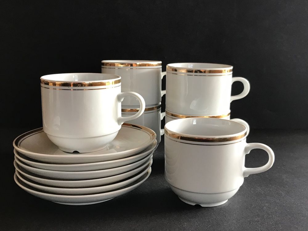 Tassen Untertassen Kahla Goldrand Porzellan Geschirr 12tlg_2 (Gebraucht ...