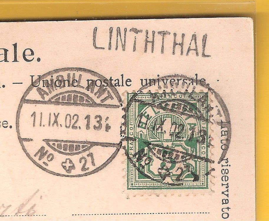 11.9.1902 antike Karte Linthal Balkenstempel / Flugbild (Gebraucht) in Zürich für CHF 12.5 – mit ...