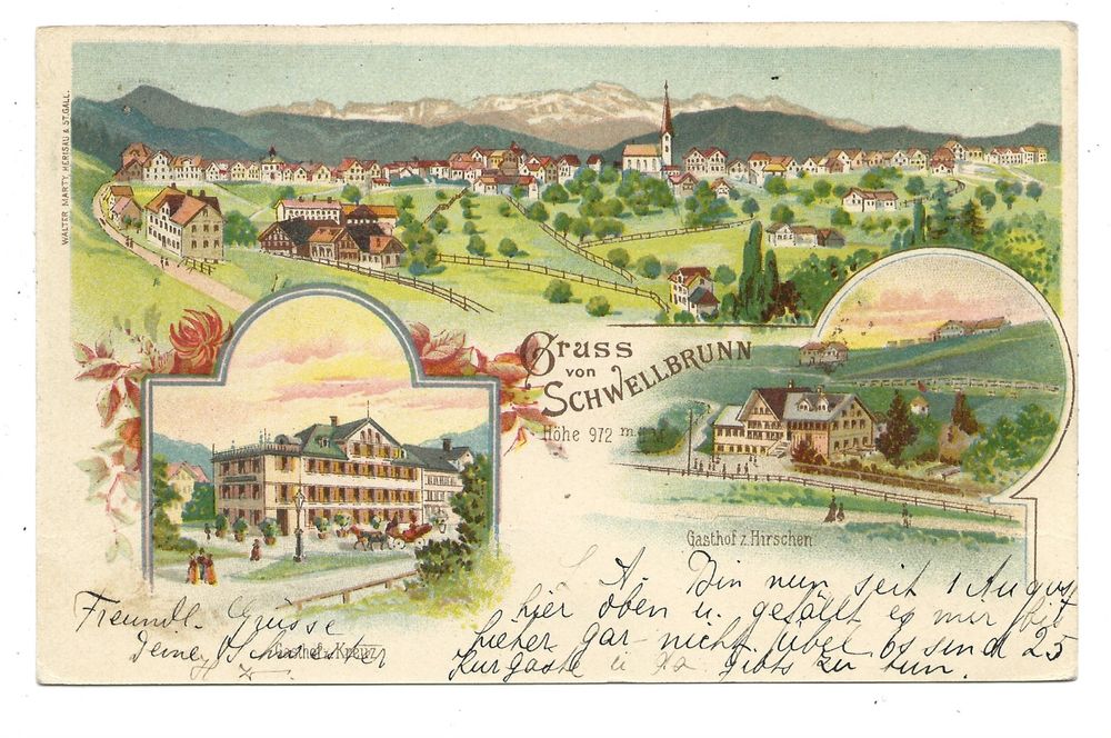 Gruss aus Schwellbrunn AR Gasthof Hirschen Kreuz Litho 1901 (Gebraucht) in Engelburg für CHF 17. ...