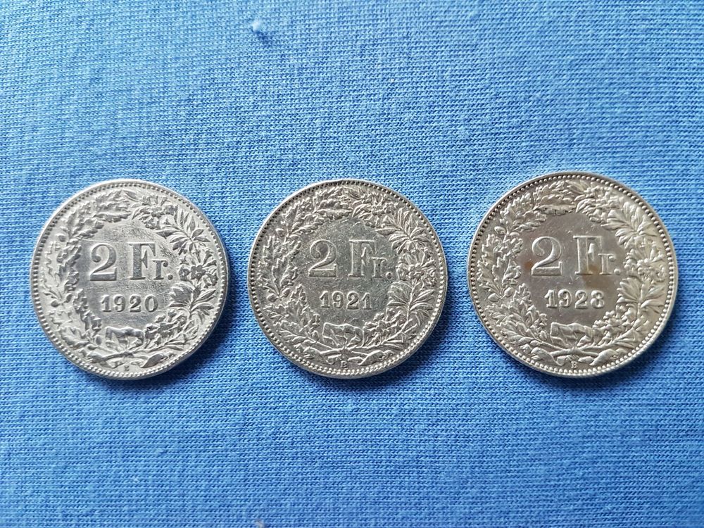 3 x 2 Fr Silbermünzen 20er Jahre: 1920-21-28 Serie ab 1.00!! | Kaufen auf Ricardo