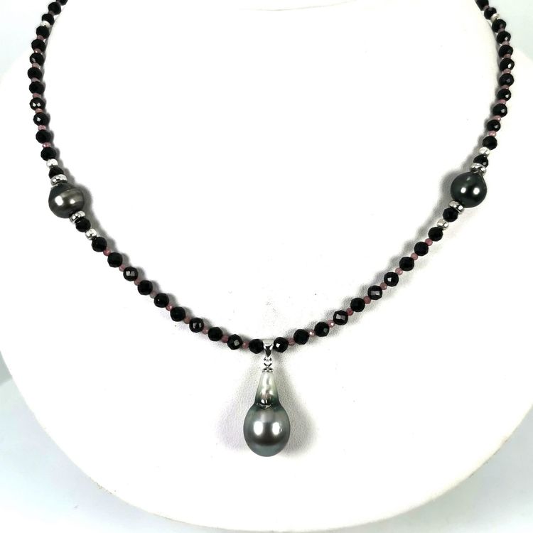 Collier perles de Tahiti BQ - Spinelles noir et rouge Ag925 (Neu ...