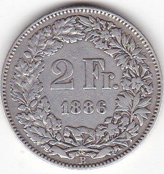 2 Franken 1886 Silber, geringe Abnützung. (Gebraucht) in Schlieren für CHF 9 – mit Lieferung auf ...