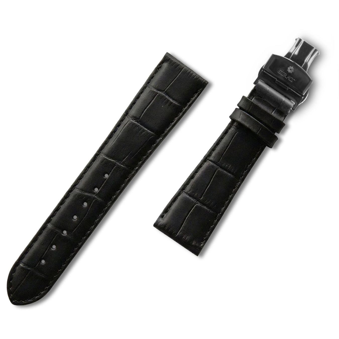 Bracelet en cuir noir 22 mm, avec boucle déployante (Neuf (Voir ...