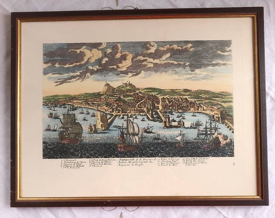 Antiker Kupferstich von Neapel, Handkoloriert, 34 x 45 cm | Kaufen auf Ricardo
