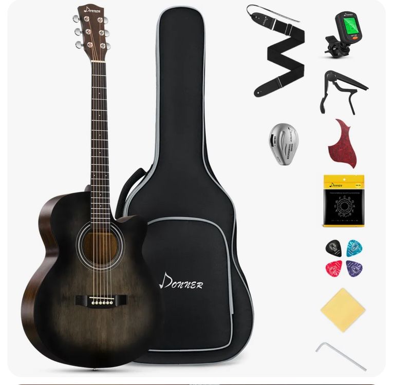 + Donner 40 Zoll Gitarre Akustik Anfänger 4/4 Mini Jumbo (Neu und ...