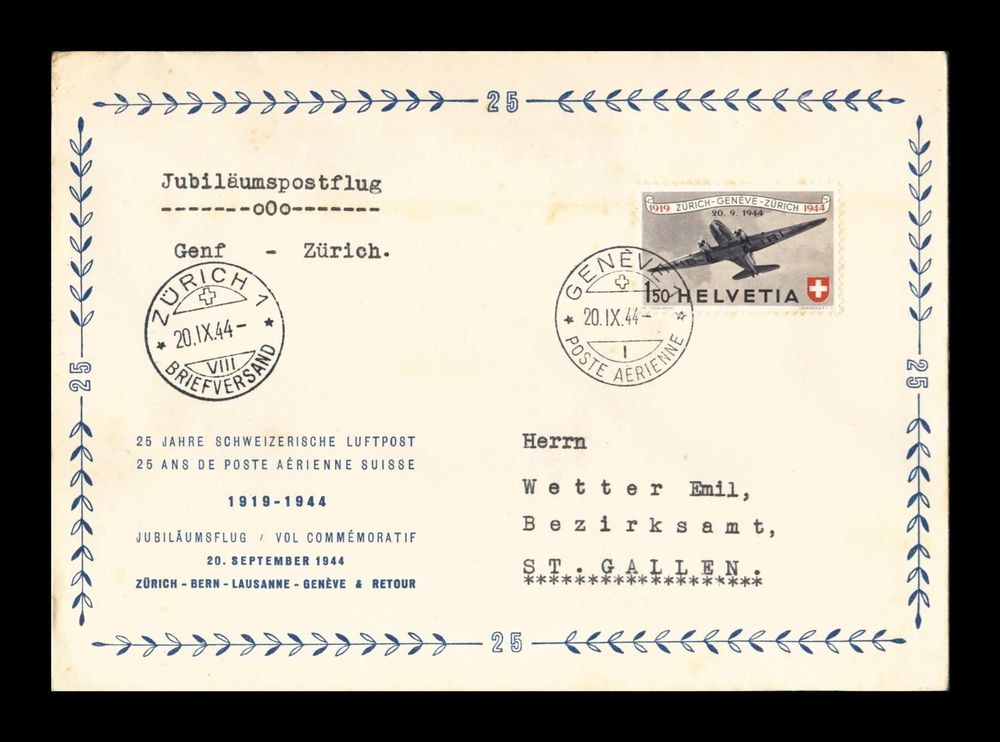 1944 Flugpost F40. Pro Aero GENF-ZÜRICH (Gebraucht) in Zürich für CHF 7 – mit Lieferung auf ...