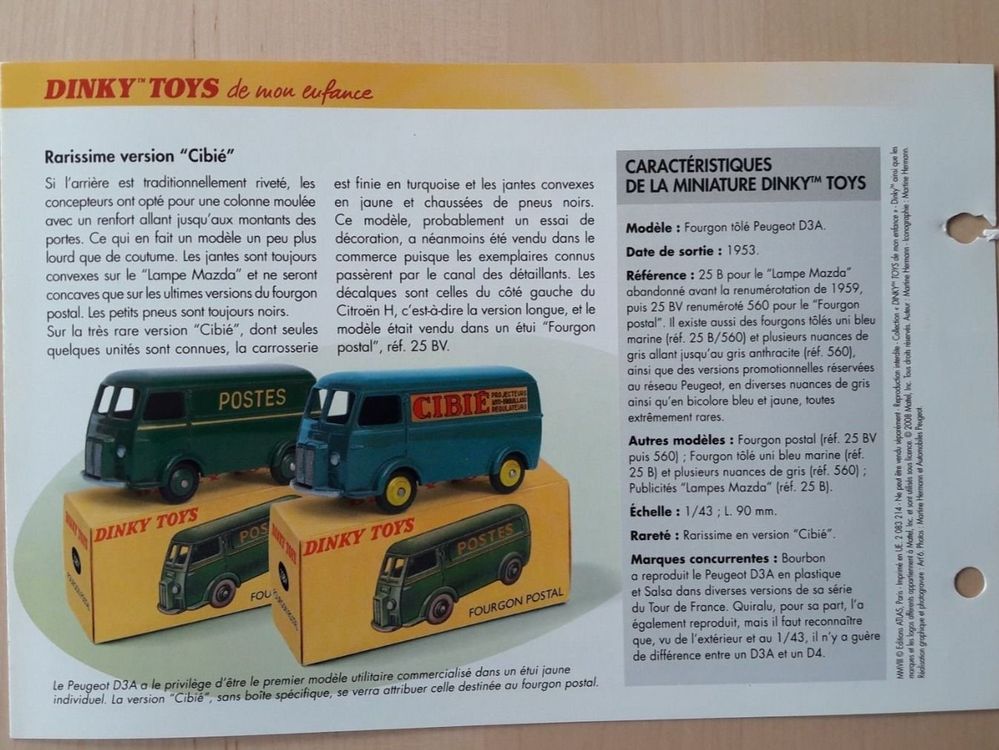 Dinky Toys : réplique de voiture "Peugeot D3 A" Poste | Acheter sur Ricardo