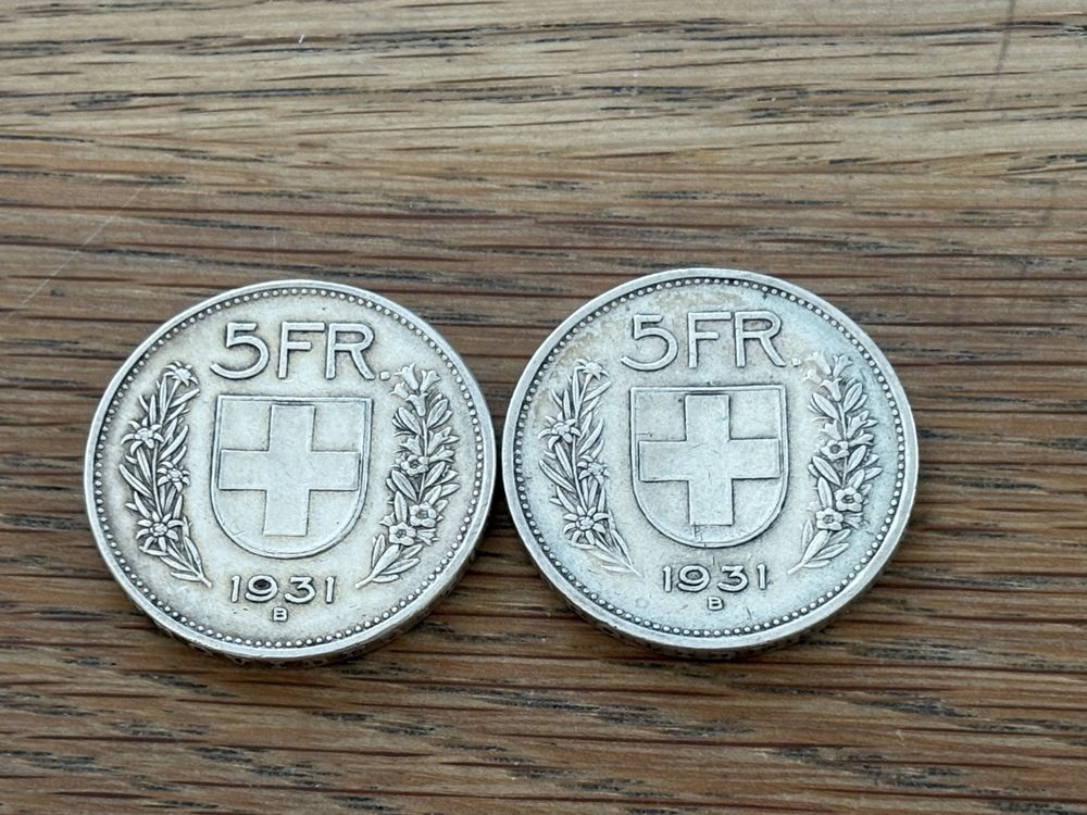 2x 5 Franken Silbermünzen 1931 (Gebraucht) in Dietwil für CHF 22 – mit Lieferung auf Ricardo kaufen