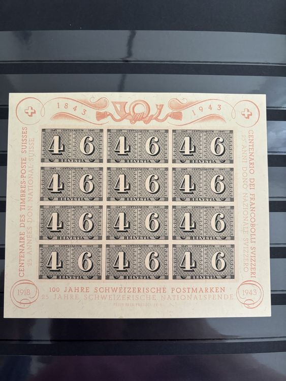 Luxusbogen 100 Jahre Briefmarke 1943 Postfrisch ** (Gebraucht) in Murgenthal für CHF 10 – mit ...
