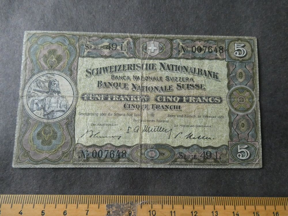 Schweiz 1951, 5 Franken (Gebraucht) in Hinterforst für CHF 9 – mit Lieferung auf Ricardo kaufen