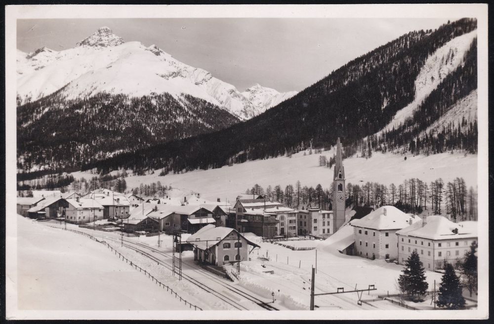 Bahnhof Scanfs (S-Chanf im Engadin) um 13:20 h Winter 1945 (Gebraucht ...