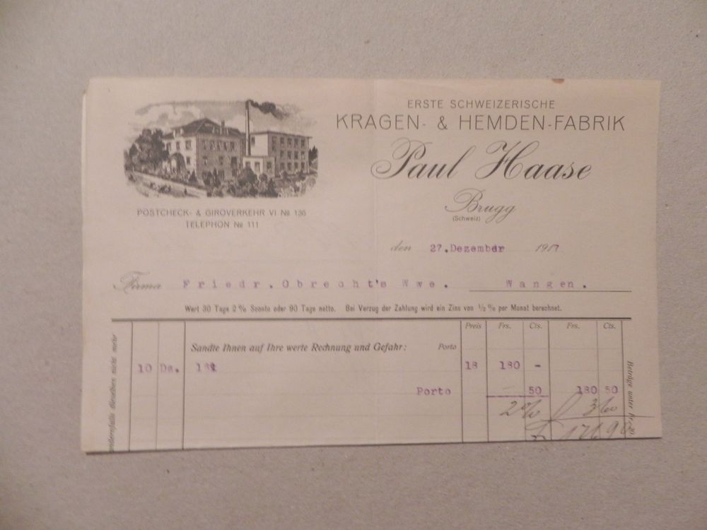 Brugg Kanton Aargau 1917 Kragen & Hemden Fabrik (Gebraucht) in Siebnen für CHF 25 – mit ...