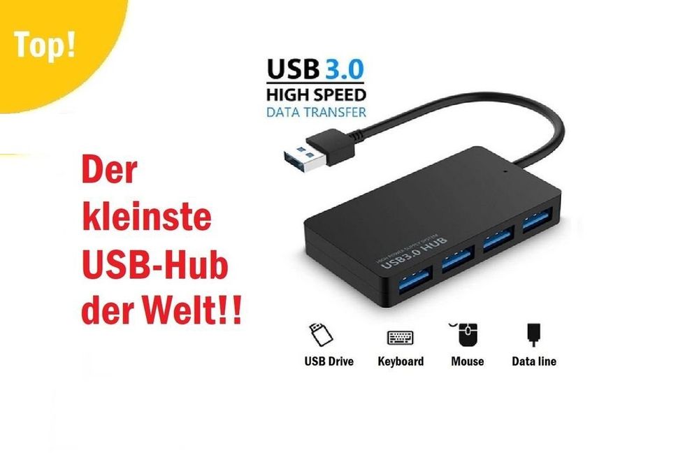 Hub USB-3.0 / USB-C / Multiport, 4-Port, Switch, ULTRA SMALL (Neu und ...