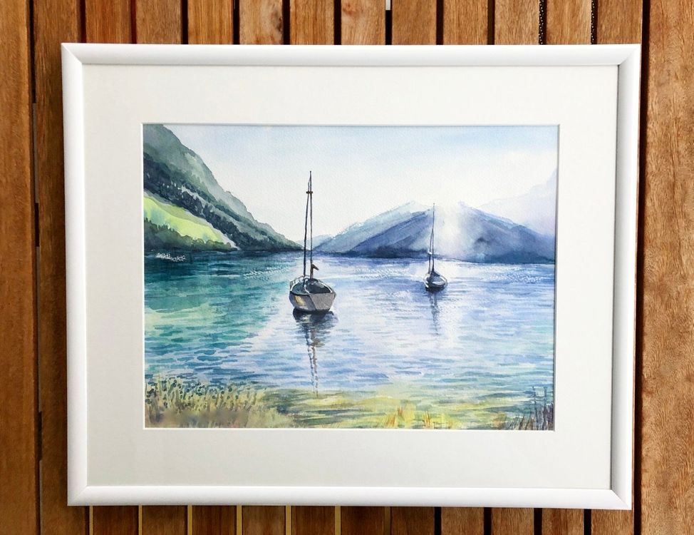 Aquarell Bild "Boote auf dem Silsersee", Original (Neu und originalverpackt) in Wald ZH für CHF ...