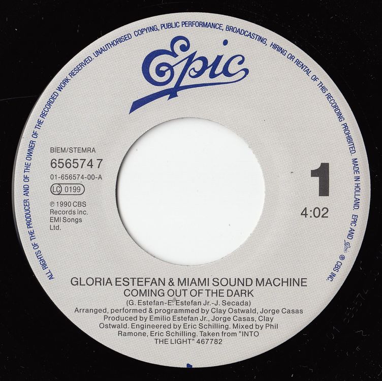 Gloria Estefan & Miami Sound Machine Vinyl Single von 1991 (Gebraucht ...