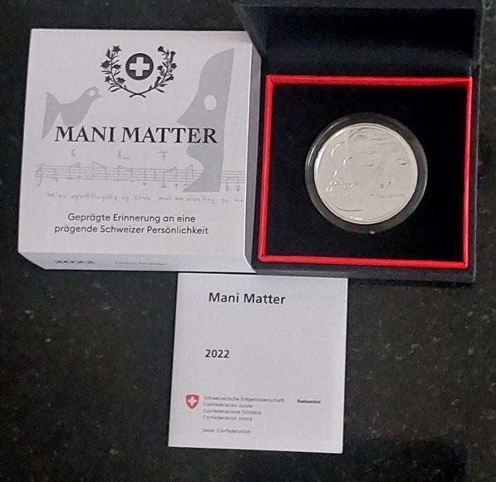 20 Franken 2022 Silber pp Mani Matter Box (Neu (gemäss Beschreibung ...