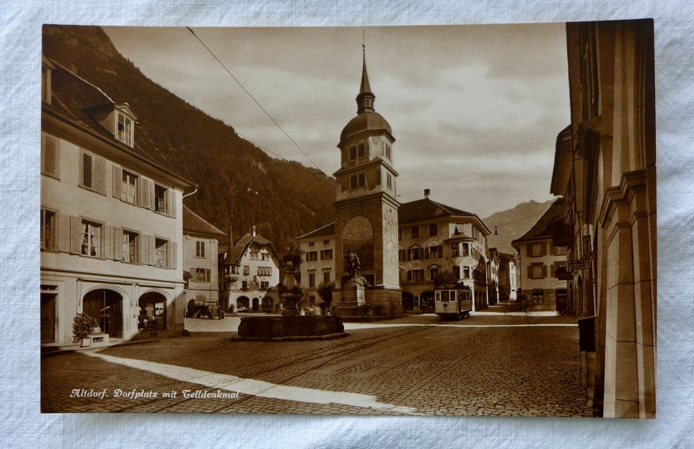 AK ALTDORF UR, Dorfplatz mit Telldenkmal, TRAM | Kaufen auf Ricardo