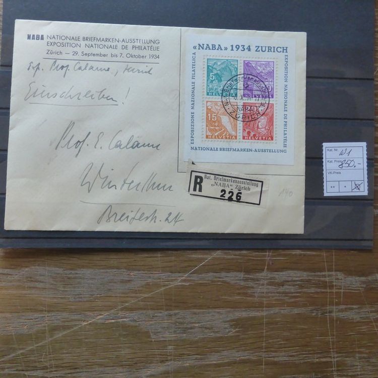 SBK W1° NABA - BLOCK 1934 auf R-Beleg Kat. 850.- s.Bilder (Gebraucht) in Egliswil für CHF 85 ...