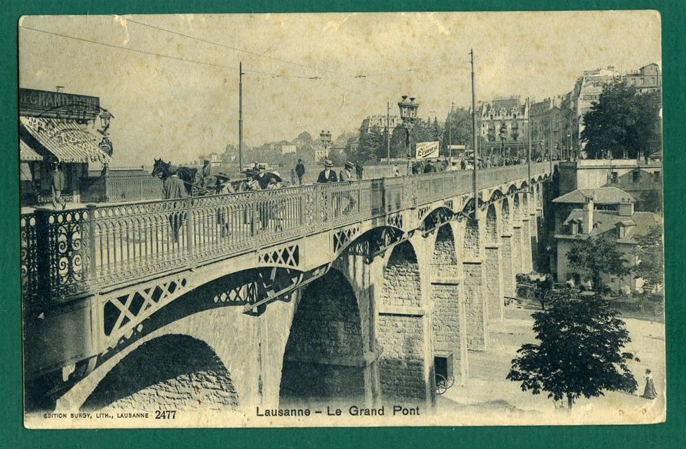 Lausanne, Le Grand Pont, belebt, 1908 | Kaufen auf Ricardo