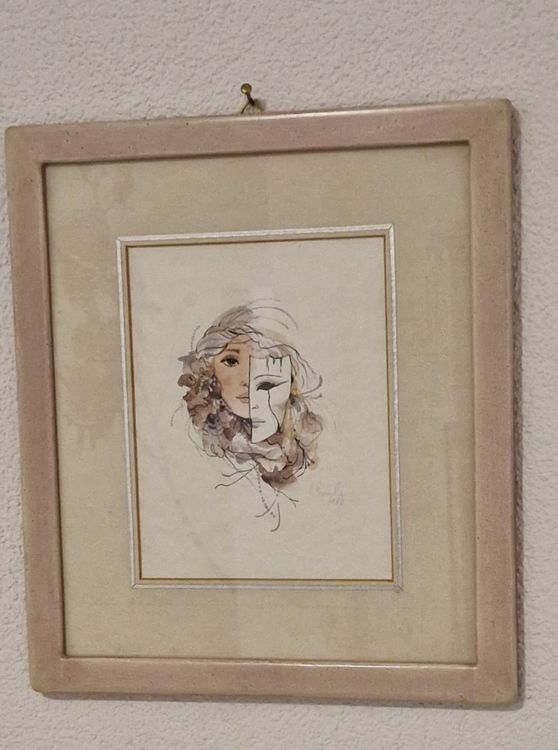 Aquarell "Frau mit Maske", gerahmt, signiert 1975 (Gebraucht) in Gutenburg für CHF 60 – nur ...