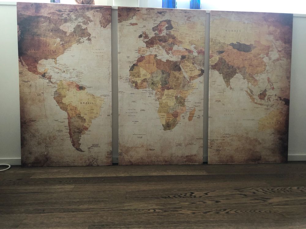 Bilder 150x90 cm Vlies Leinwandbild 3 Teilig Weltkarte | Kaufen auf Ricardo
